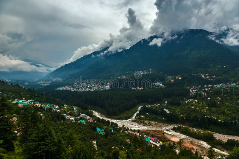 Himalayn Valley with City and Clouds Stock Photo - Image of culture ...