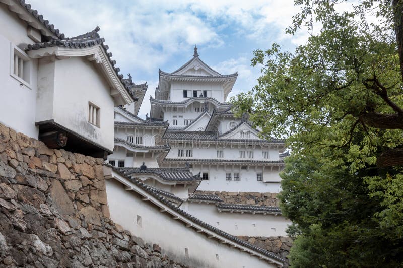 Himeji Castle Side View from Inside Stock Image - Image of view, trees ...