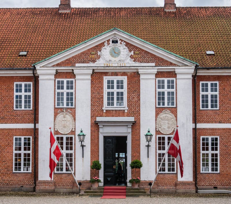 Hindsgavl Castle Main Entrance with Flags Stock Photo - Image of lily ...