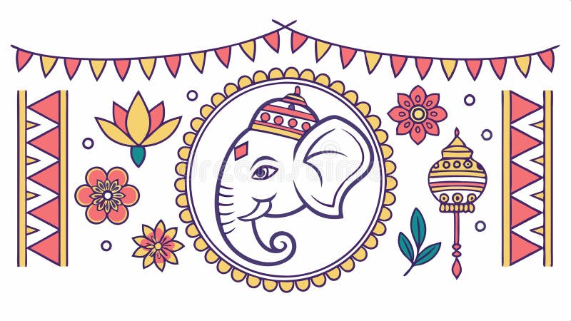 Hindu Deity Ganesha in a Decorative Frame with Floral Elements Vector ...