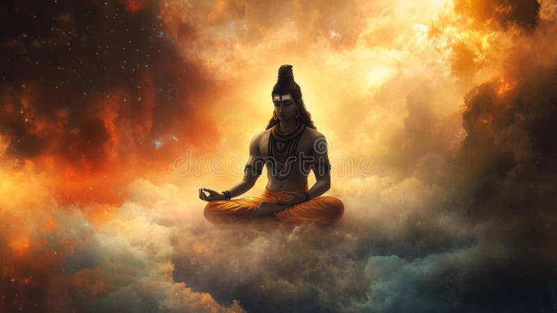 Hindu Deity Shiva Meditating in a Cosmic Landscape Stock Illustration ...