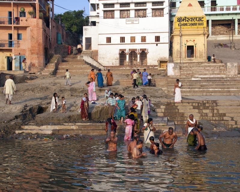 Hindu Ghats on the River Ganges - Varanasi - India Editorial Stock ...
