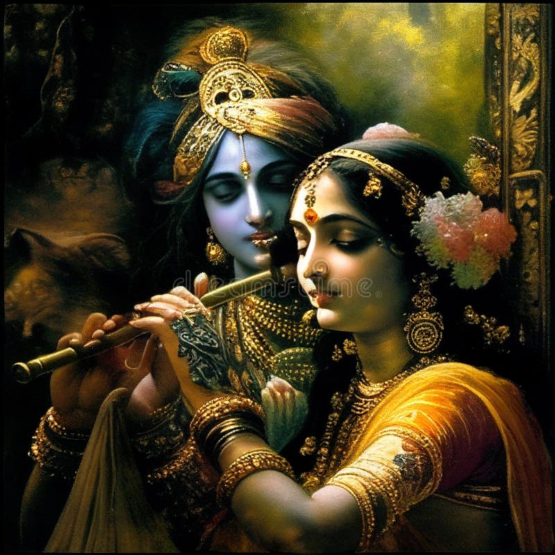 Hindu God Krishna and Radha Painting with Flute Generative Ai Stock ... Hindu God Krishna and Radha Painting with Flute Generative Ai Stock ...