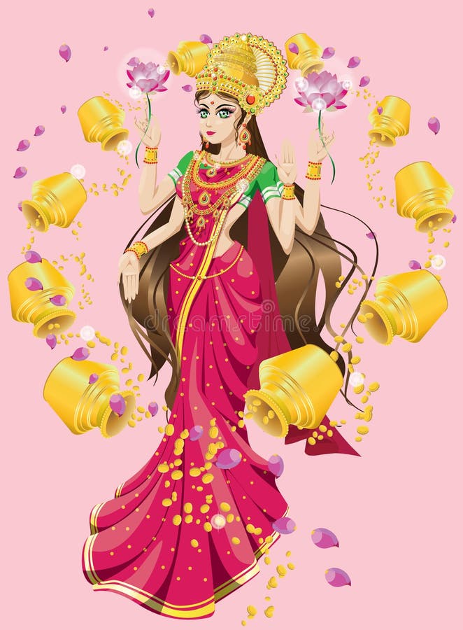 Hindu goddess Lakshmi stock illustration. Illustration of hindu - 91505254
