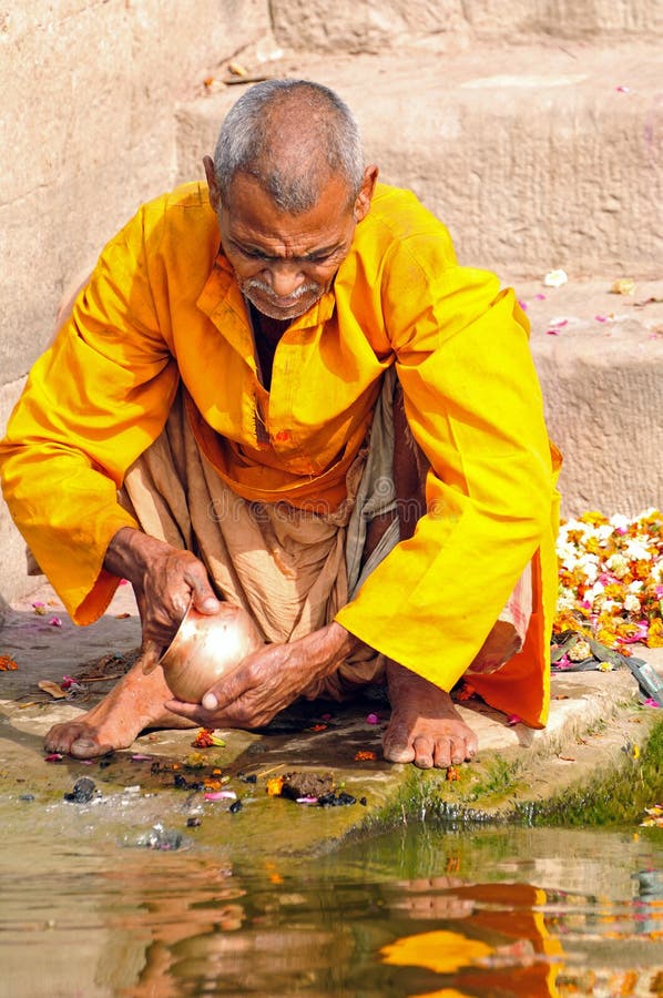 Hindu Monk Cleaning Prayer Utensil Editorial Photography - Image of ...