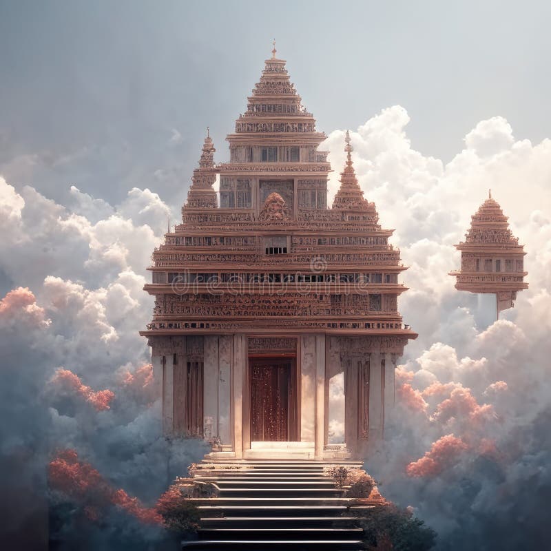 Hindu Temple in the Sky, 3d Rendering. Computer Digital Drawing Stock ...
