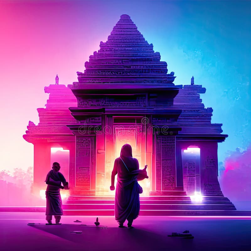 Hindu Temple in the Evening, 3d Rendering. Computer Digital Drawing ...