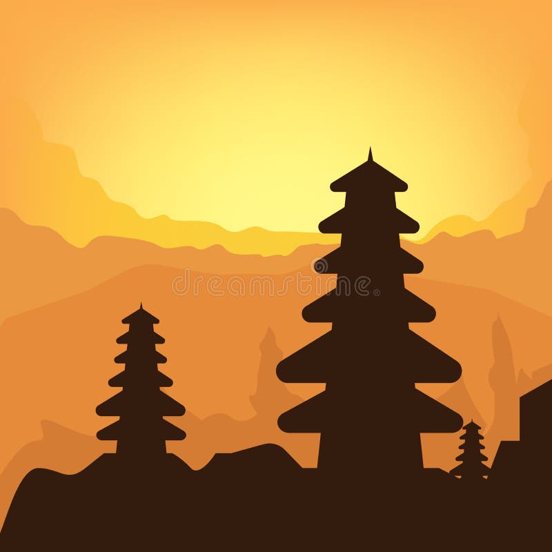 Hindu Temple Vector Illustration in Sunset Scene Stock Vector ...