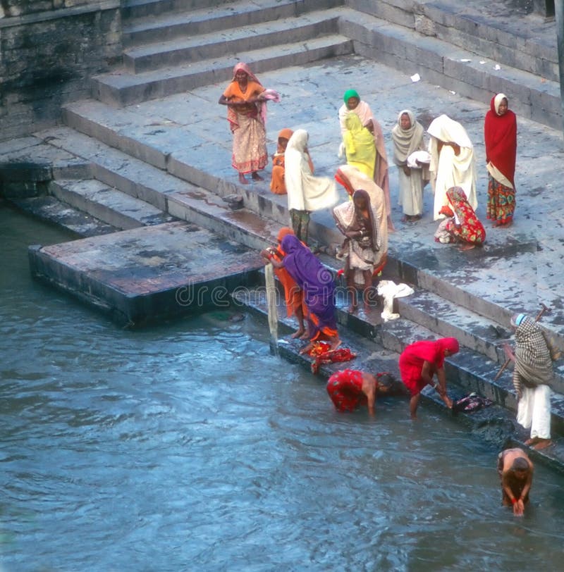 Hindu Worshippers Come Down To Bathing Ghats Editorial Stock Photo ...