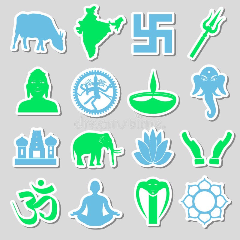 Hinduism Religions Symbols Vector Set Of Stickers Eps10 Stock Vector ...