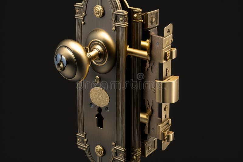 Hinged Door Lock with Solid Brass Keyhole and Handle Stock Illustration ...