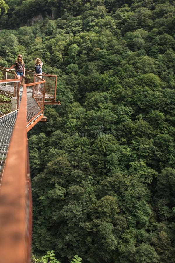 Hinged Pedestrian Bridge Over a Deep Gorge Stock Image - Image of fear ...