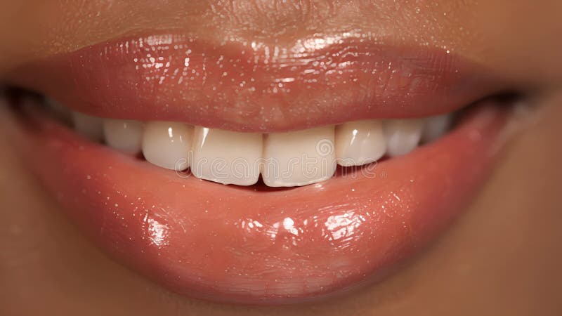 A Hint of Teeth Showing through a Parted Smile Adding a Playful Element ...