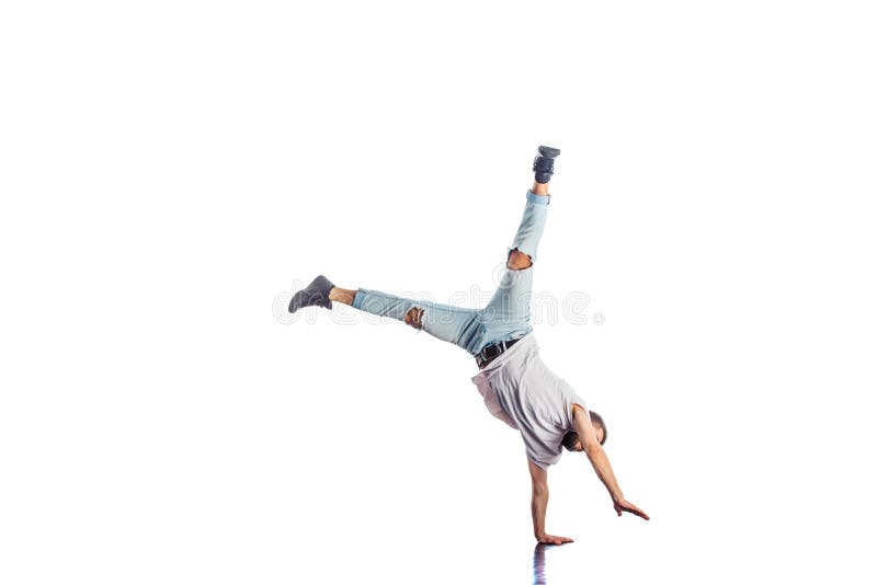 Hip Hop Acrobat Dancing while Jumping Isolated on White Background ...