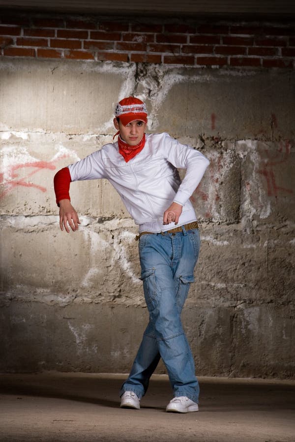 Hip Hop Boy Dancing in Modern Style Over Brick Wal Stock Image - Image ...