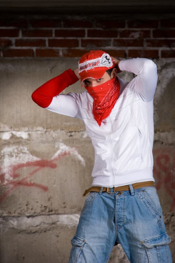 Hip Hop Boy Dancing in Modern Style Over Grey Wall Stock Image - Image ...
