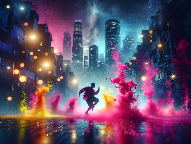 Hip Hop Dancer Dancing in the Streets in the City at Night Stock ...