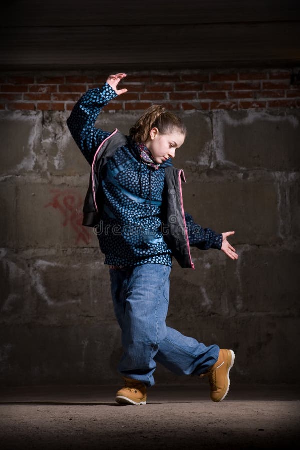 Hip Hop Dancer in Modern Style Over Brick Wall Stock Image - Image of ...
