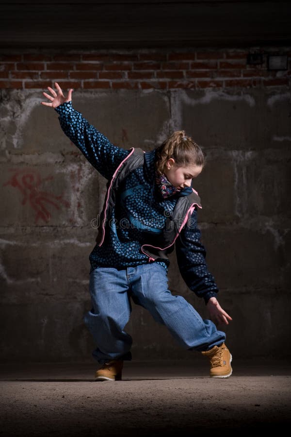 Hip Hop Dancer in Modern Style Over Brick Wall Stock Image - Image of ...