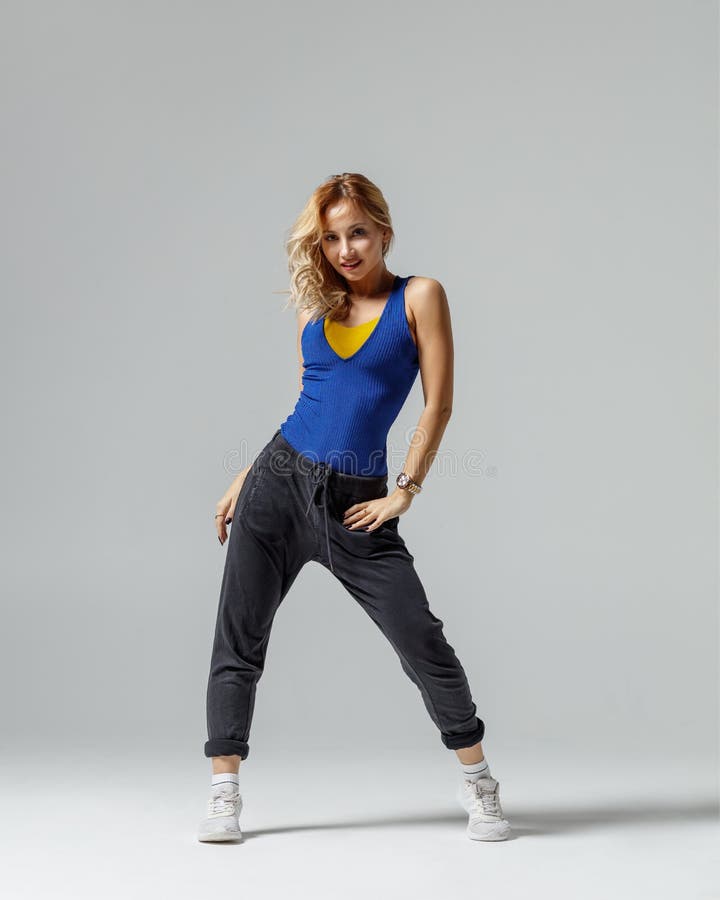 Hip Hop Dancer Moving and Jumping in Studio Stock Photo - Image of ...