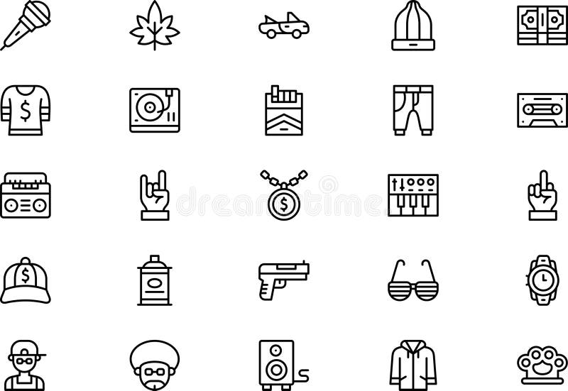 Hip Hop Icons Collection is a Vector Illustration with Editable Stroke ...