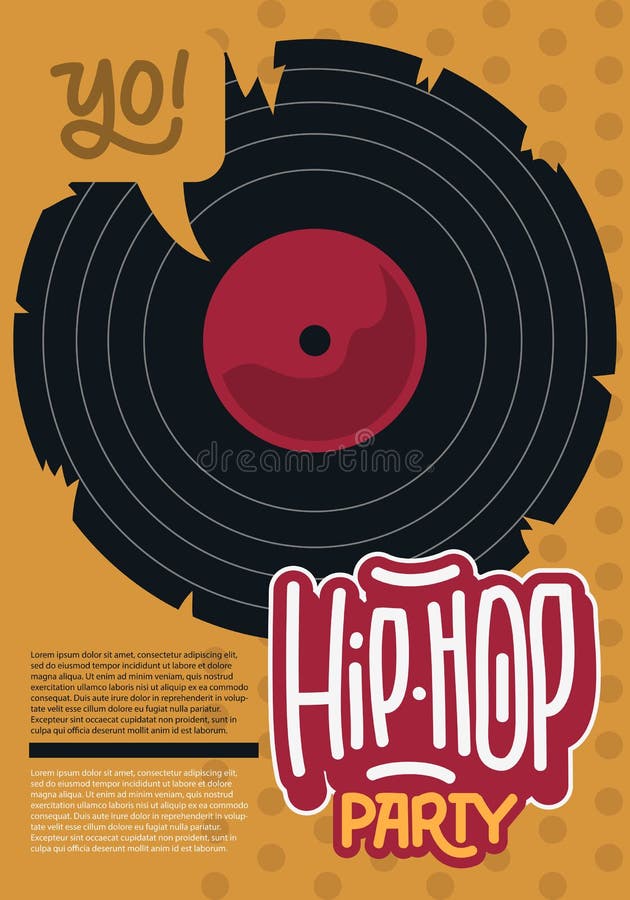 Hip Hop Poster Template Design with a Broken Vinyl Record . Vector ...