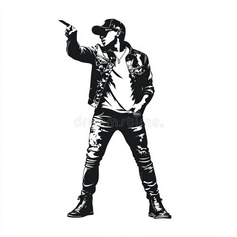 Hip Hop Silhouette , Black and White Illustration Isolated on White ...