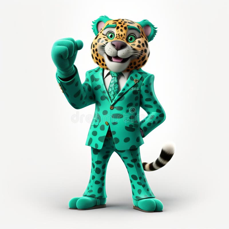 Hiperrealistic Anthropomorphic Leopard in Green Turquoise Suit Stock ...