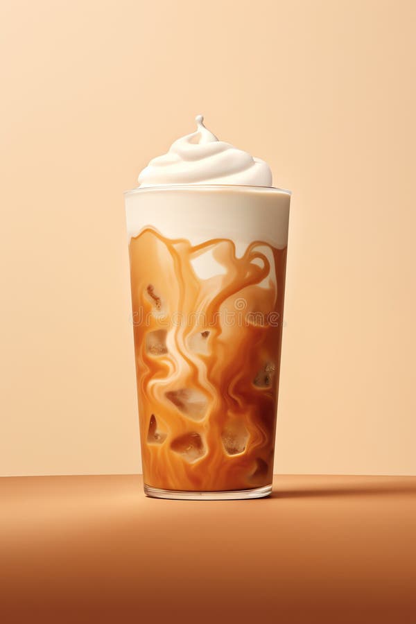 Hipped Cream Topped Iced Coffee Ad with Copy Space on Beige Background ...
