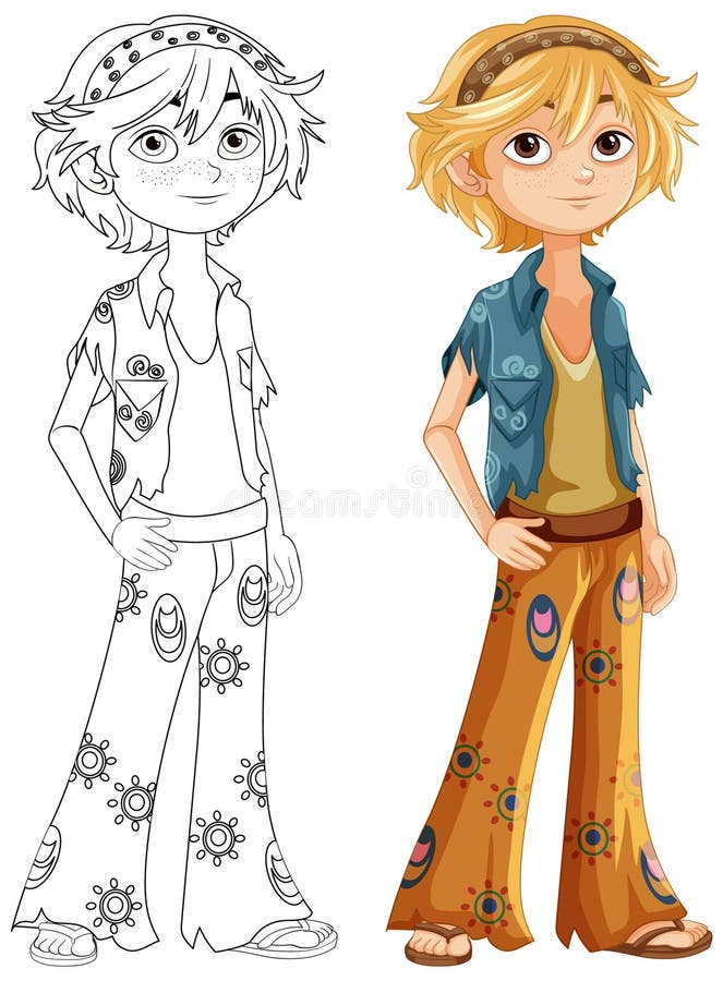 Hippie boy vector stock vector. Illustration of groovy - 324377517