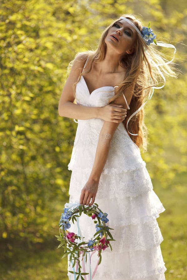 Stunning Hippie Bride with Flowers Stock Image - Image of green, hair ...