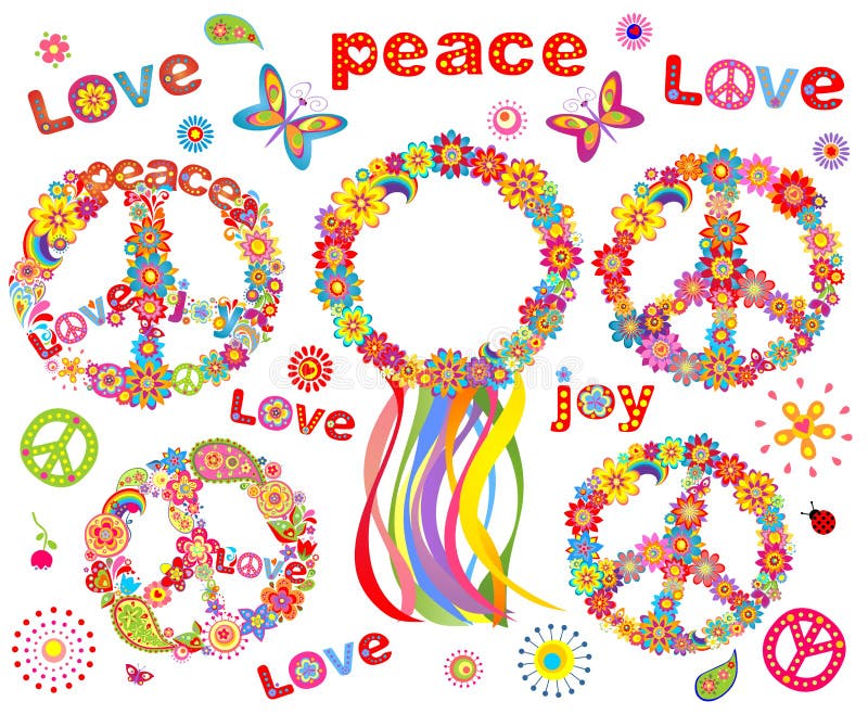 Round Hippie Frame With Flowers Stock Illustration - Illustration of ...