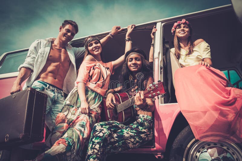 Hippie Friends on a Road Trip Stock Photo - Image of musician ...
