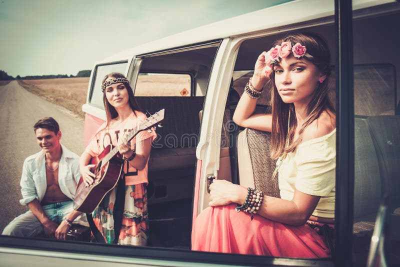 Hippie Friends on a Road Trip Stock Photo - Image of minivan, people ...