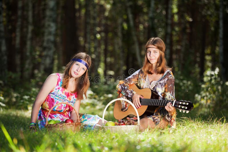 Hippie girls on nature stock image. Image of hippy, friends - 26417165