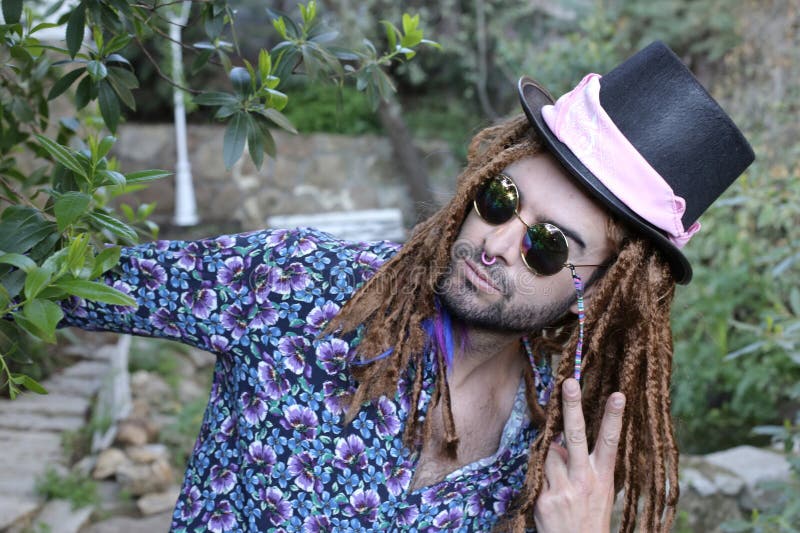 Hippie Man Showing Peace Hand Gesture Stock Photo - Image of fingers ...