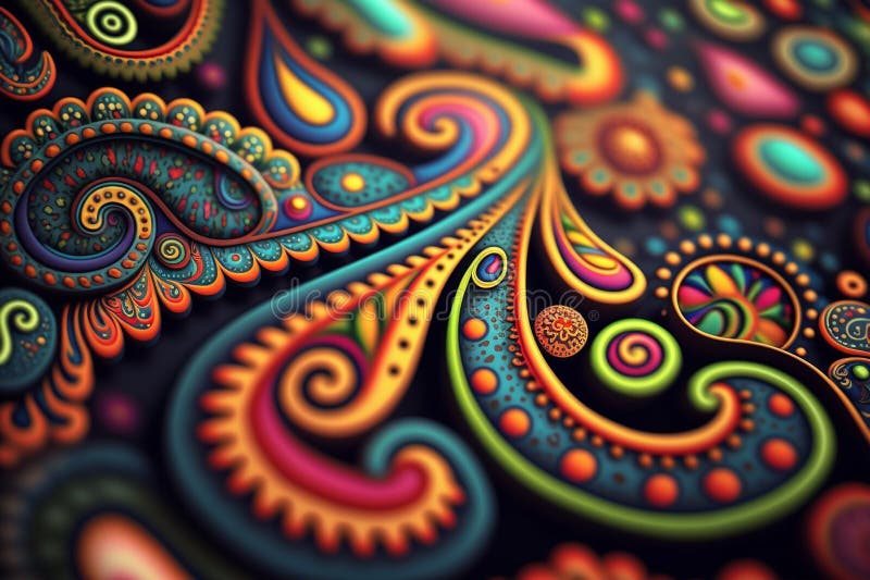 Hippie Paisley Pattern in Rainbow Colors Stock Illustration ...