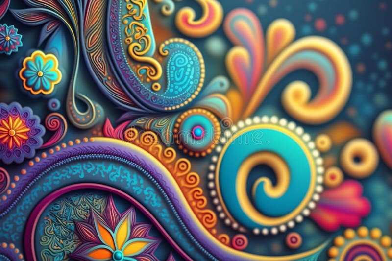 Hippie Paisley Pattern in Rainbow Colors Stock Illustration ...