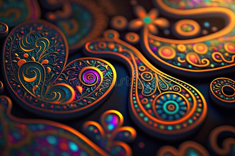 Hippie Paisley Pattern in Rainbow Colors Stock Illustration ...