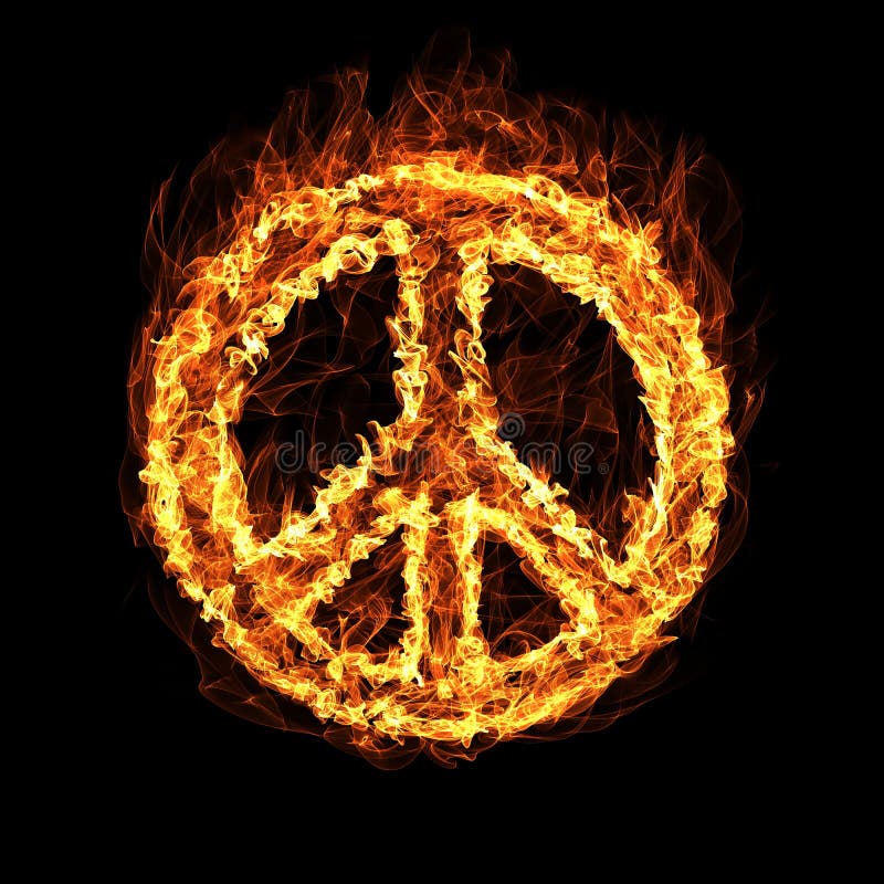 Hippie Peace Symbol By Fire Stock Illustration - Illustration of ...