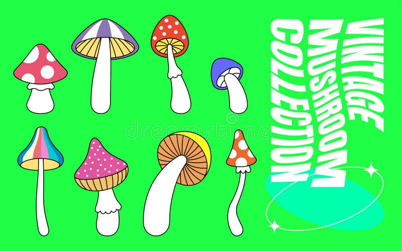 Hippie Trippy Mushrooms Retro Psychedelic Fly Agaric Fungus Collection Hippy Toadstool Set