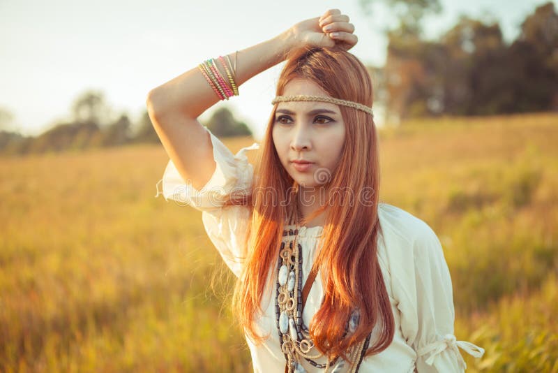 Hippie woman posing stock photo. Image of leisure, grass - 41511320
