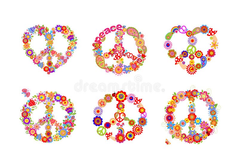 Samlingen Av Fred Blommar Symboler Vektor Illustrationer - Illustration ...