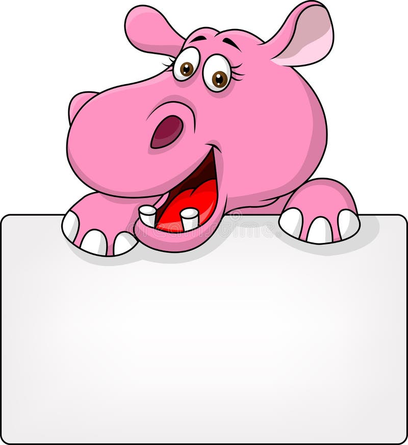 Hippo Cartoon with Blank Sign Stock Vector - Illustration of banner ...