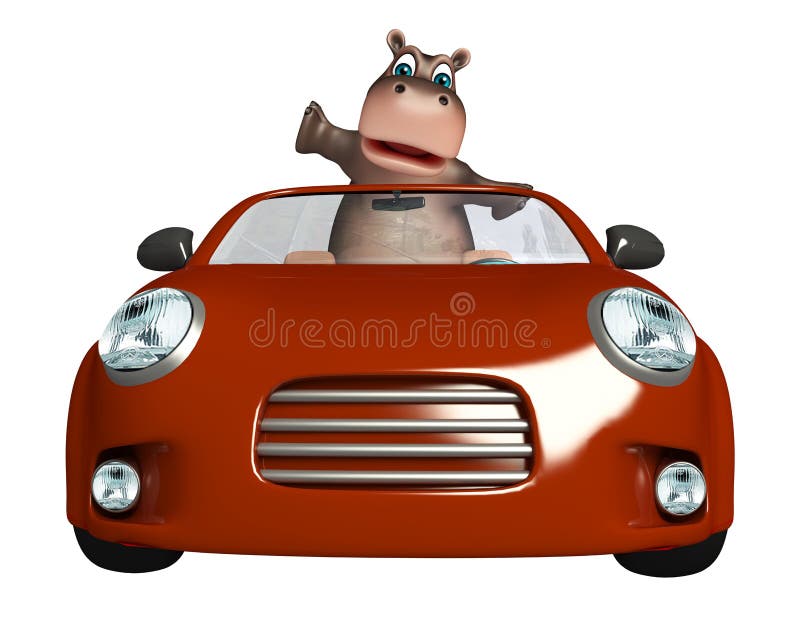 Hippo Cartoon Character with Car Stock Illustration - Illustration of ...