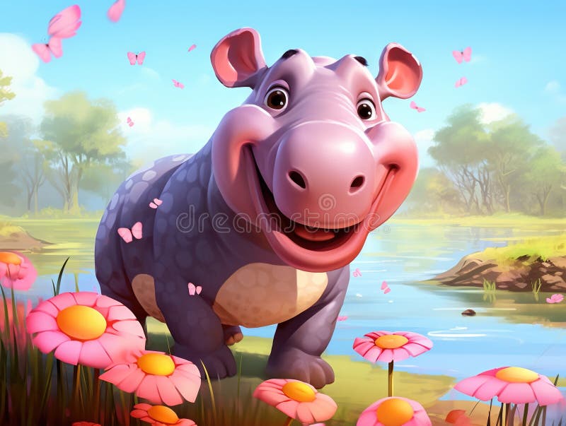 Hippo Cartoon Made with Generative AI Illustration Stock Illustration ...