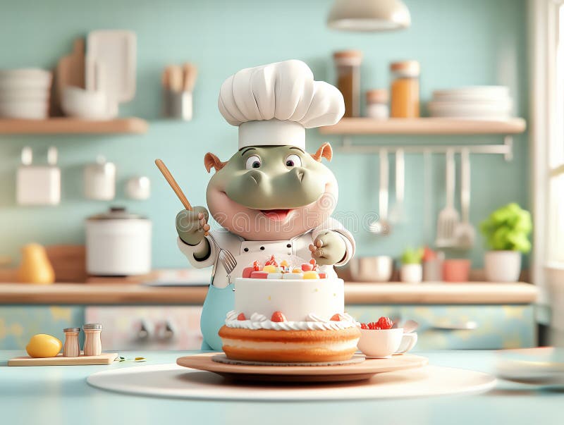 Chef Hippo is Making a Cake in a Colorful Kitchen Generative AI ...