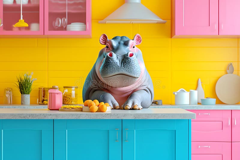 Hippo in a Colorful Kitchen. Created with Generative AI Stock ...