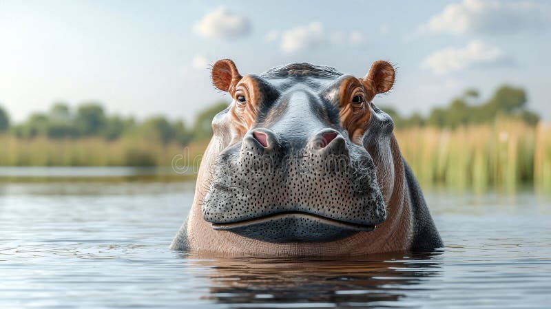 Hippo at Dawn: a Serene Morning in the African Wilderness Stock Photo ...
