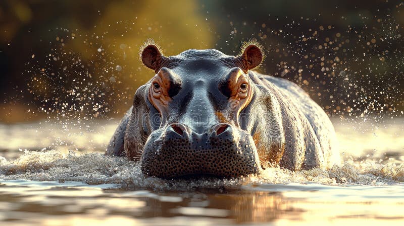 Hippo at Dawn: a Serene Morning in the African Wilderness Stock Image ...